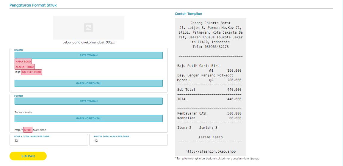 Pusat Bantuan OKEO: Mengubah Format Struk